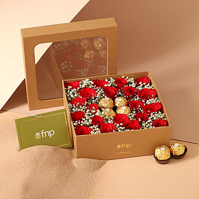 Buy/Send Red Roses and Chocolates Brown Box Online- Ferns N Petals