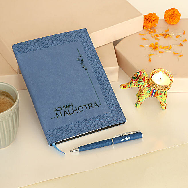 Buy/Send Personalised Blue Notebook N Pen Combo Online- FNP