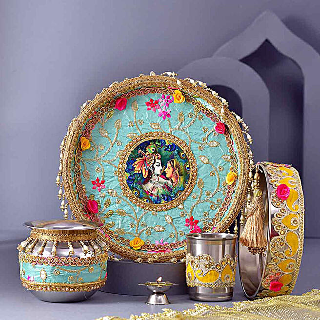 Buy/Send Radha Krishna Karwachauth Thali Set Online- FNP