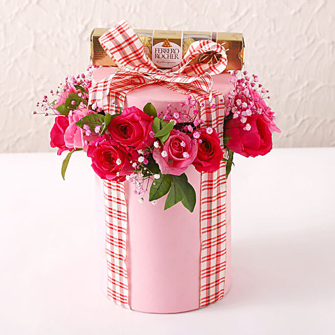 Buy/Send Rosy & Chocolatey Pink Round Box Online- FNP