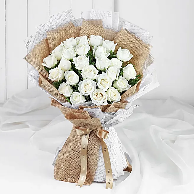 Buy/Send White Winter Roses Bouquet Online- FNP