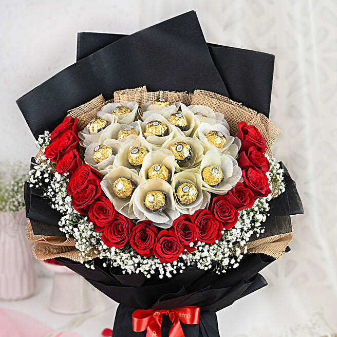 Buy/Send Spectacular Rose Bouquet & Truffle Combo Online- FNP