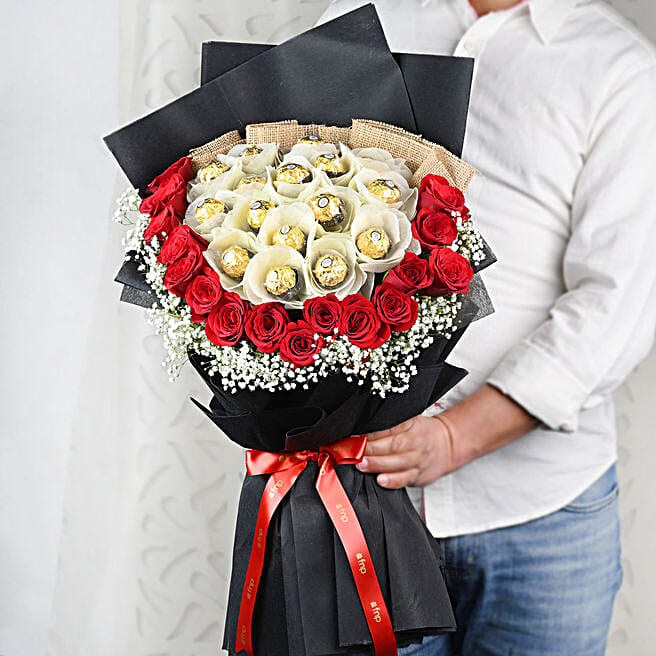 Buy/Send Spectacular Rose Bouquet & Truffle Combo Online- FNP