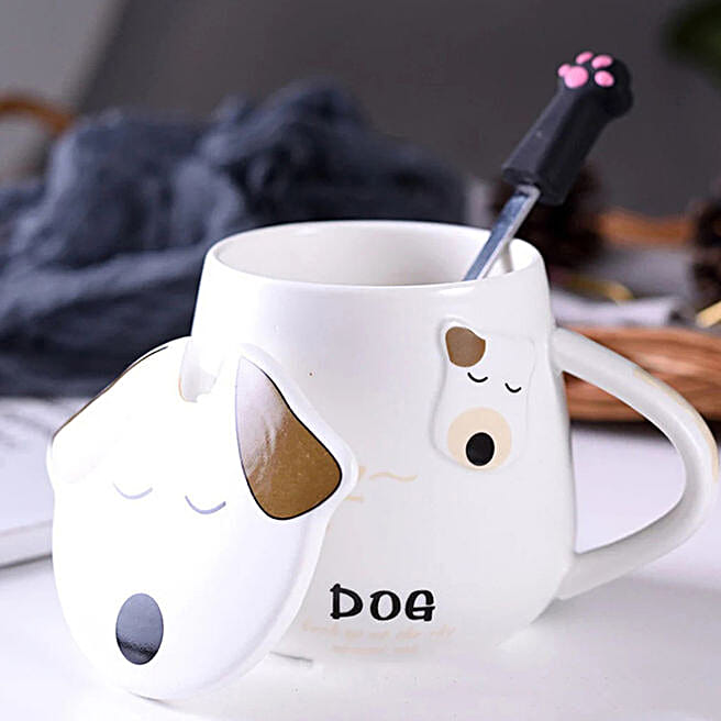 Buy/Send Ceramic Dog Mug with Paw Print Lid N Spoon Online- FNP