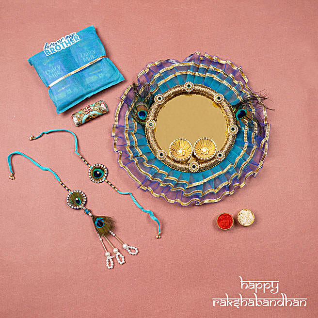Buy/Send Mor Pankh Bhaiya Bhabhi Rakhi & Blissful Mayur Hamper Online- FNP