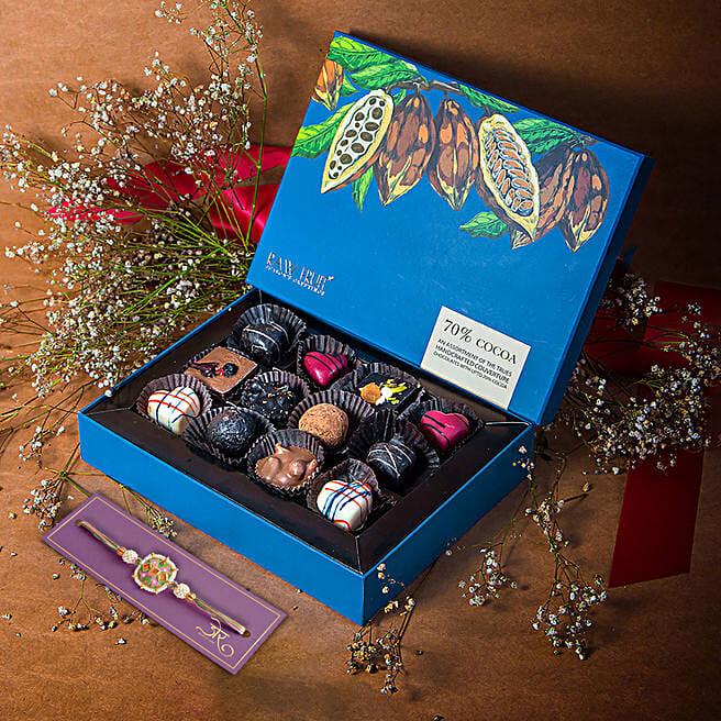 Buy/Send Aesthetic Rakhi & Indulgent Chocolate Box Online- FNP