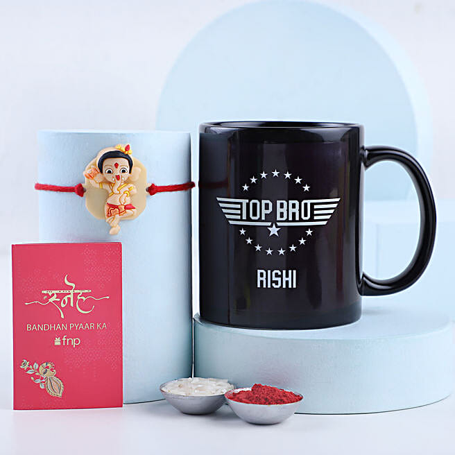 Buy/Send Sneh Bal Ganesha Rakhi & Personalised Top Bhai Mug Online- FNP