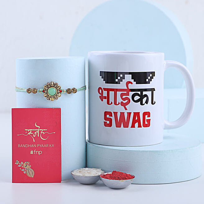 Buy/Send Sneh Meenakari Rakhi & Bhai Swag Mug Online- FNP