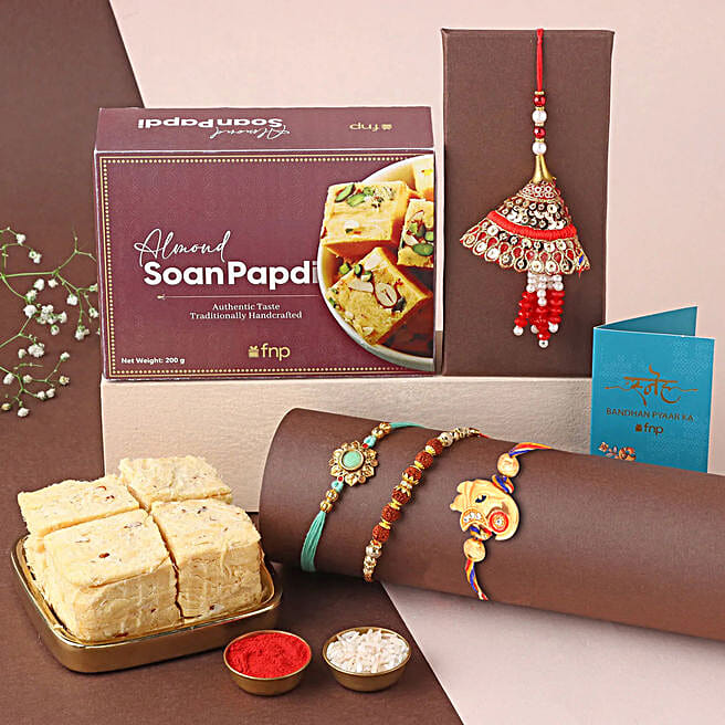 Buy/Send Sneh Loving Family Rakhi Set & Soan Papdi Box Online- FNP