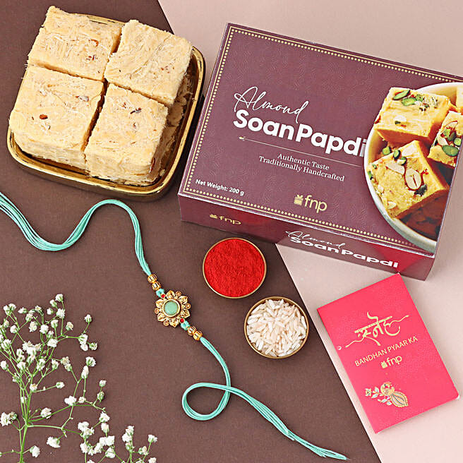 Buy/Send Sneh Meenakari Work Rakhi & Soan Papdi Box Online- FNP
