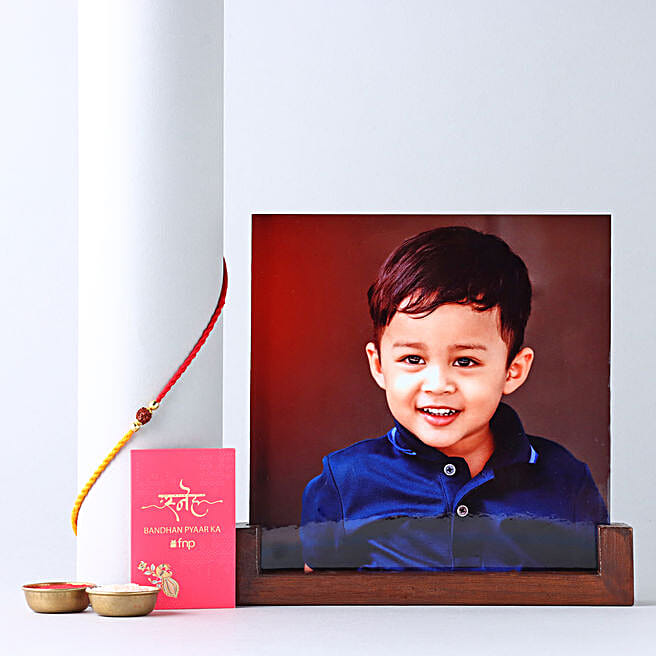 Buy/Send Sneh Rudraksha Rakhi- Personalised Table Top Combo Online- FNP
