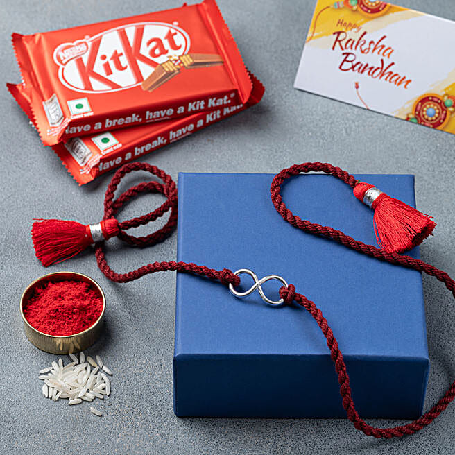 Buy/Send Silver Infinity Rakhi N Kitkat Chocolate Combo Online- FNP