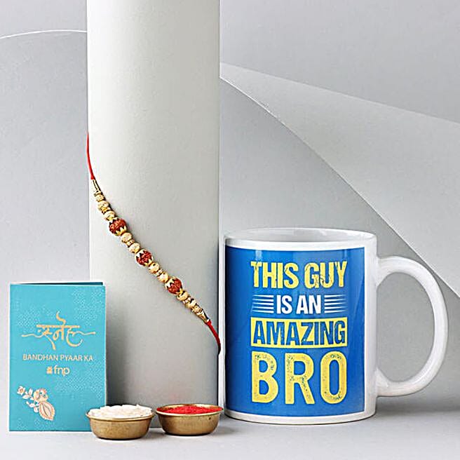 Buy/Send Sneh Devotional Rudraksha Rakhi and Printed Mug Online- FNP