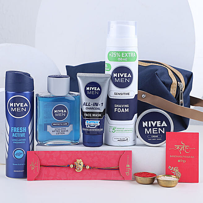Buy/Send Sneh Ganesha Rakhi & Nivea Men Shaving Kit Online- FNP