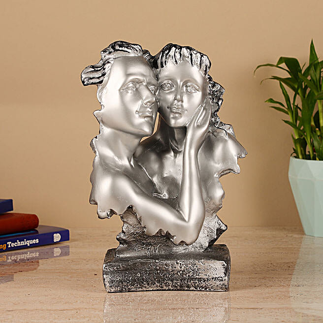 Buy/Send Silver Hugging Face Couple Polyresin Figurene Online- FNP