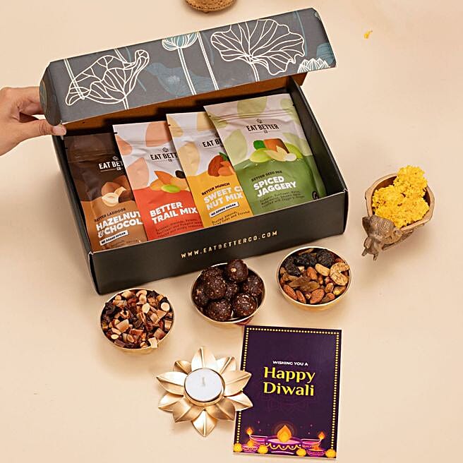 Buy/Send Eat Better Heartfelt Dry Fruit Hamper with Lotus Diya & Candle ...