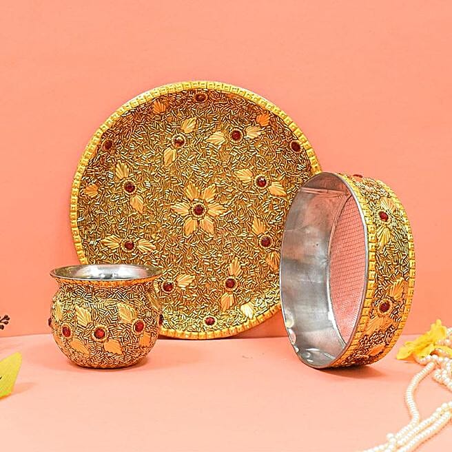 Buy/Send Golden Karwachauth Thali Set Online- FNP