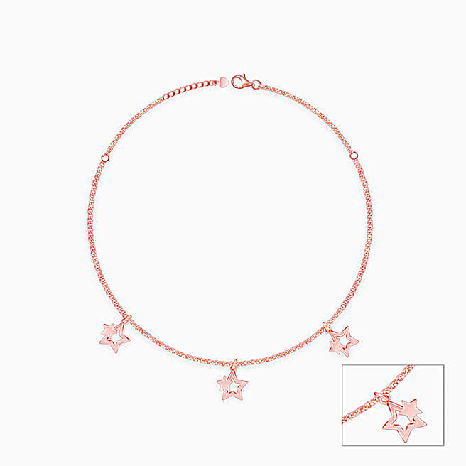 Buy/Send 925 Silver Rose Gold Star Anklet Online- FNP