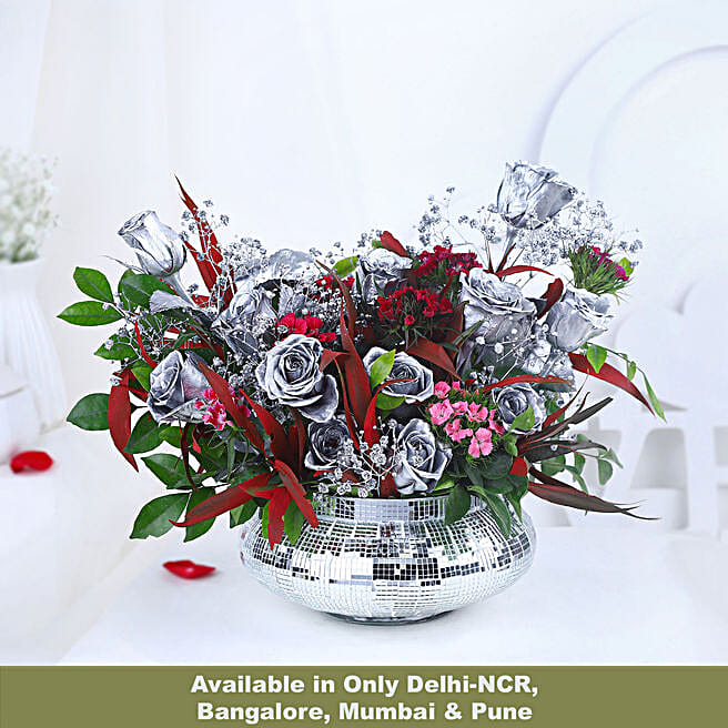 Buy/Send Ethereal Silver Whispers Of Roses Online- FNP