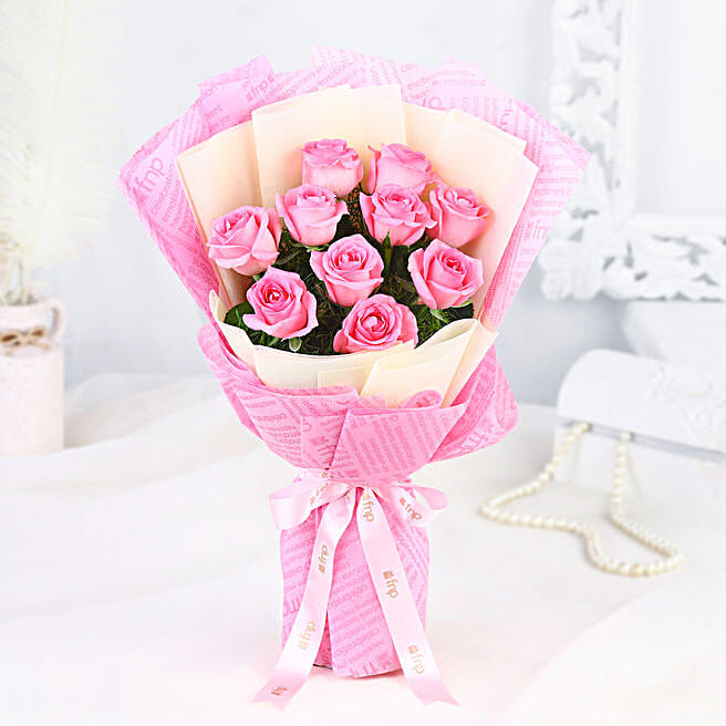 Buy/Send FNP Love For Pastel 10 Pink Roses Bouquet Online- FNP