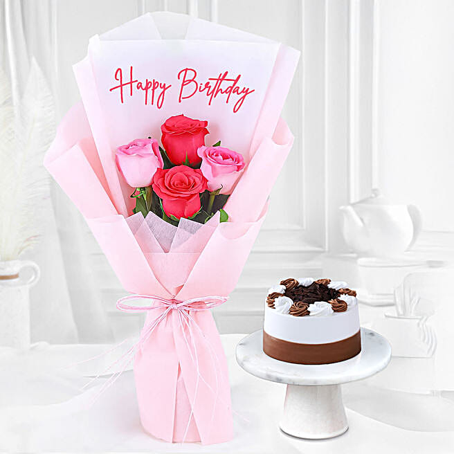 Buy/Send Angelic Rose Bouquet & Black Forest Birthday Bliss Online- FNP