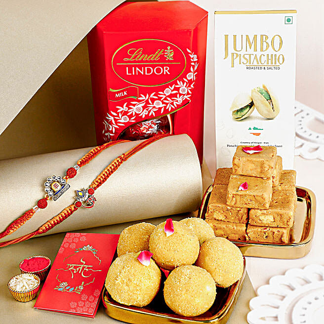 Buy/Send Om Namah Shivay Rakhi Duo & Sweets Delight Online- FNP