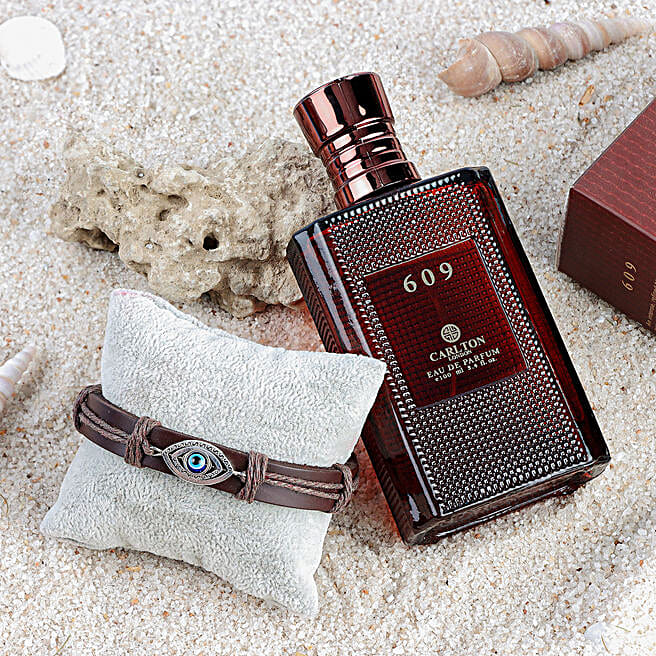 Buy/Send Evil - Eye Bracelet Rakhi & Luxury Fragrance Duo Online- FNP