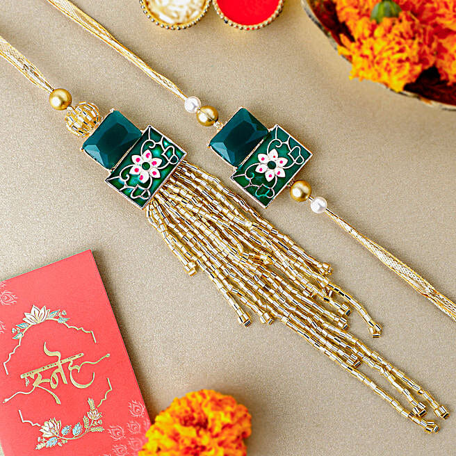 Buy/Send Blossom Rajasthani Bhaiya-Bhabhi Rakhi Set Online- FNP