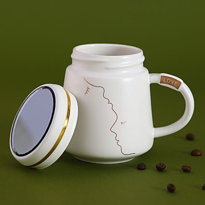 White N Gold Ceramic Mug With Mirror Lid malaysia | Gift White N Gold ...