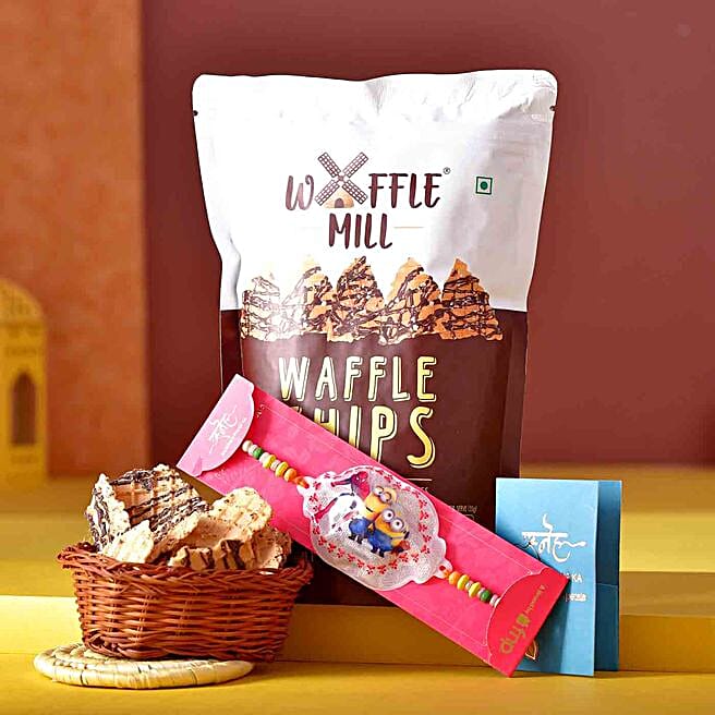 Sneh Cute Minions Rakhi & Dark Choco Waffle Chips mauritius | Gift Sneh ...