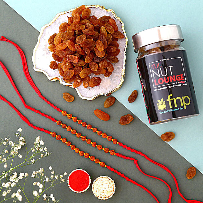 Sneh 11 Rudraksha Rakhi Set & Nutraj Raisins mauritius | Gift Sneh 11 ...