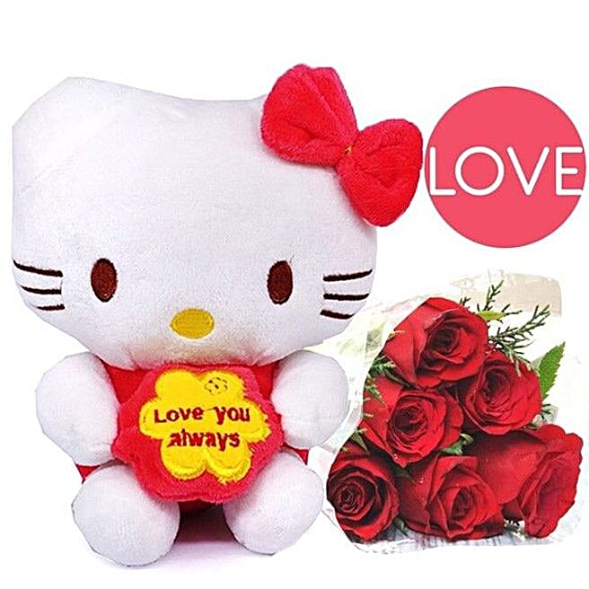 Cute Hello Kitty With Red Rose Bunch nepal | Gift Cute Hello Kitty With ...