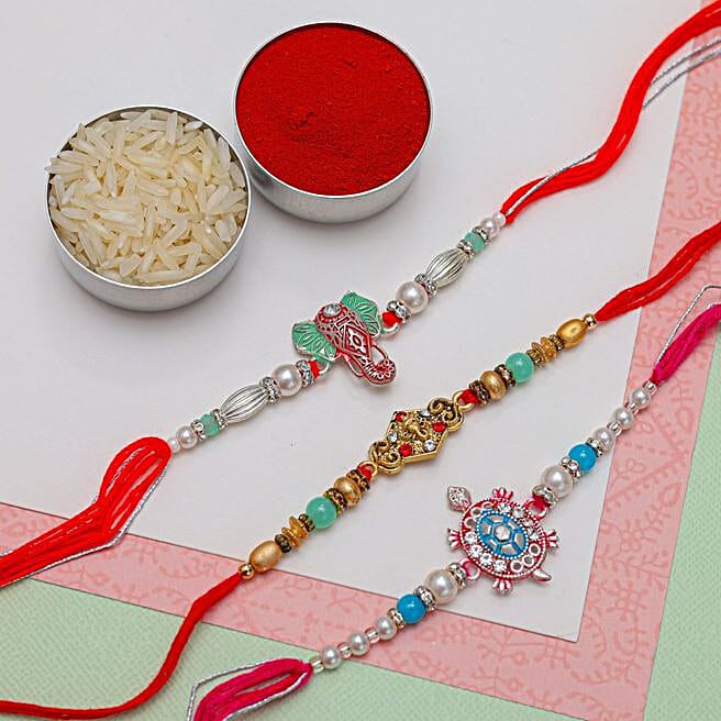 Dharmik Rakhi Set & Good Wishes Card new-zealand | Gift Dharmik Rakhi ...