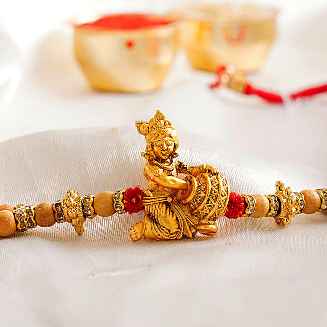 Traditional Golden Krishna Rakhi norway | Gift Traditional Golden ...