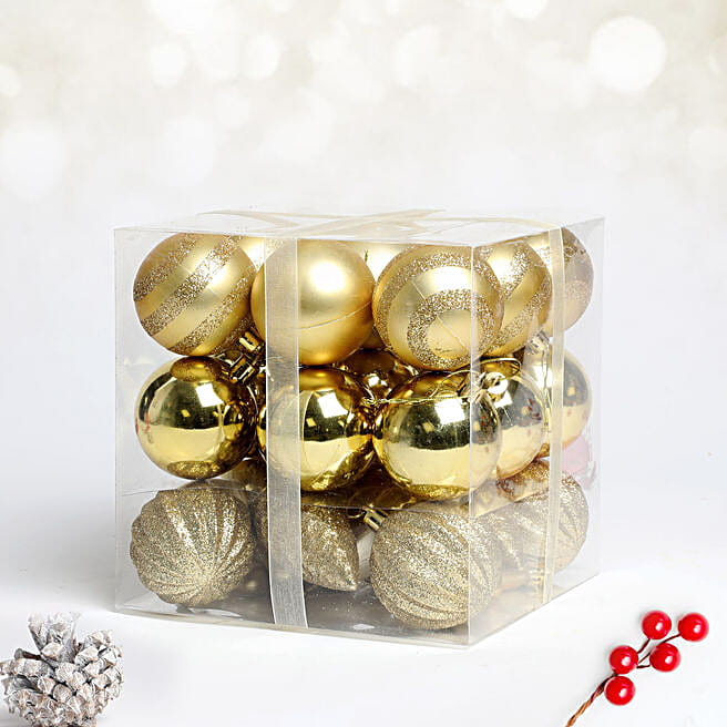 Gold Colour Bauble Pack Of 27 Pcs oman | Gift Gold Colour Bauble Pack ...