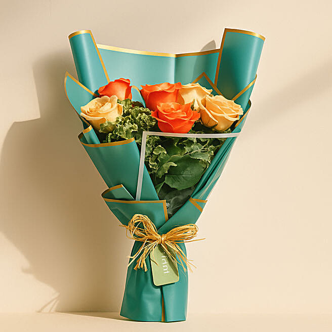 Orange And Peach Roses Bouquet qatar | Gift Orange And Peach Roses ...