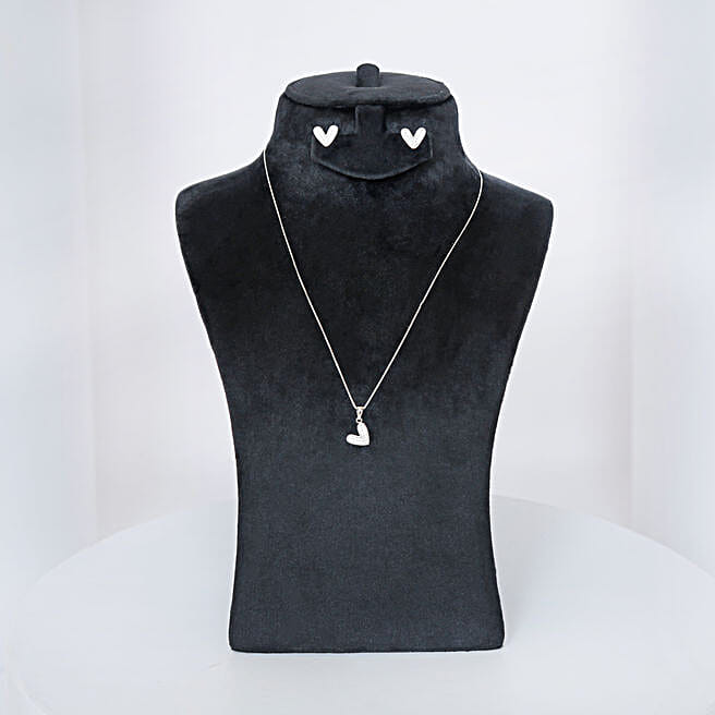Silver Heart Necklace Set Studded with Crystals qatar | Gift Silver ...