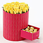 Buy/Send Stylish Box Of Yellow Roses & Chocolates Online- FNP
