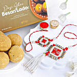 Buy/Send Bandhani Bhaiya-Bhabhi Rakhi & Besan Ladoo Set Online- FNP