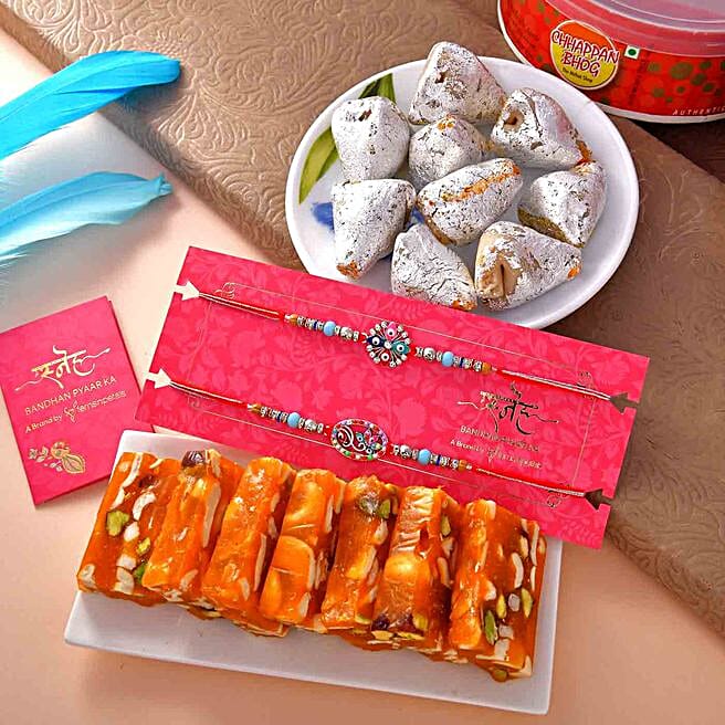 2 Evil Eye Rakhis With Kaju Samosa And Karachi Halwa saudi-arabia ...