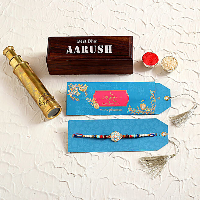 Ethnic Rakhi and Personalised Telescope Box Combo saudi-arabia | Gift ...