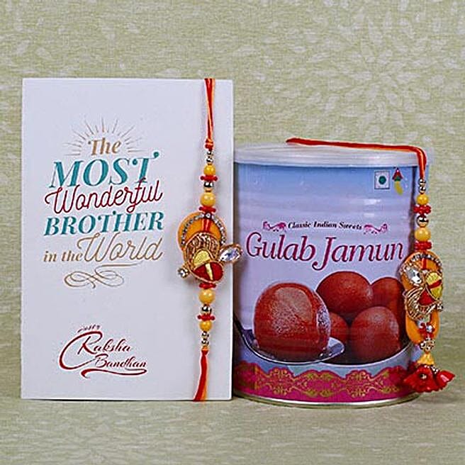 Lumba Rakhi Set With Gulab Jamun singapore | Gift Lumba Rakhi Set With ...