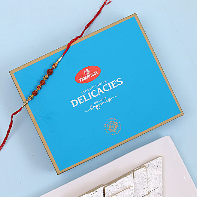 Designer Rudraksh Rakhi And Kaju Katli Combo singapore | Gift Designer ...