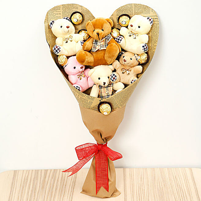 Heart Shaped Teddy Bear and Chocolate Bouquet singapore | Gift Heart ...