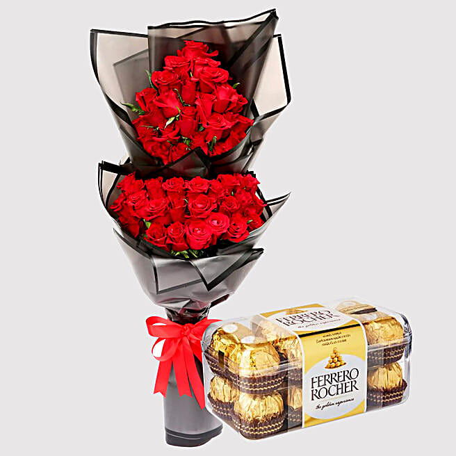 Ferrero Rocher Box and Romantic Roses singapore | Gift Ferrero Rocher ...