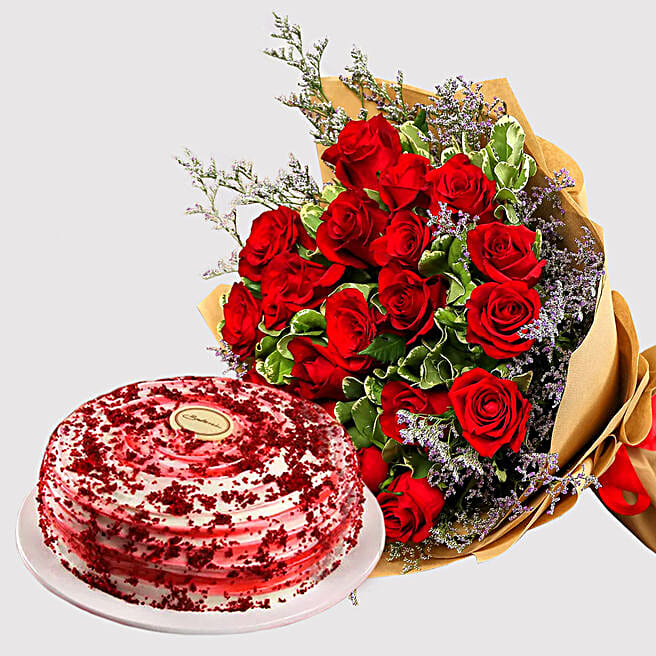 Red Roses and Red Velvet Cake Combo singapore | Gift Red Roses and Red ...