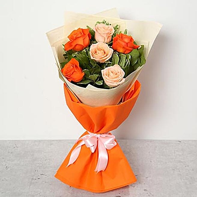 Orange and Peach Roses Bouquet singapore | Gift Orange and Peach Roses ...