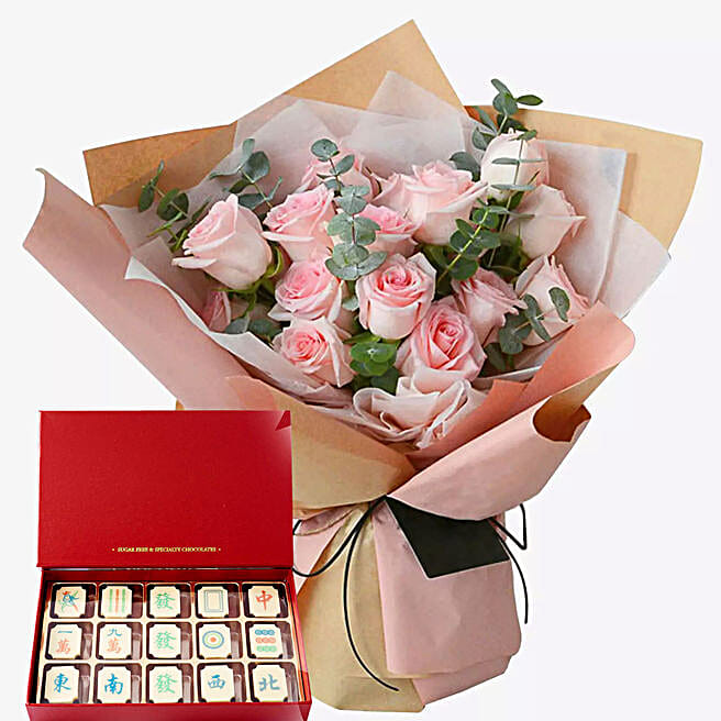 Pink Roses And Mahjong Chocolate Bar singapore | Gift Pink Roses And ...