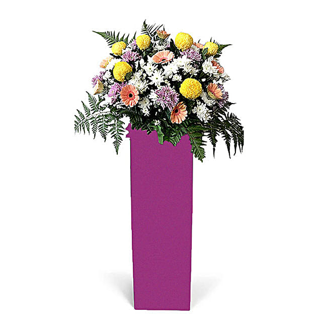 Premium Mixed Flowers With Pink Stand singapore | Gift Premium Mixed ...