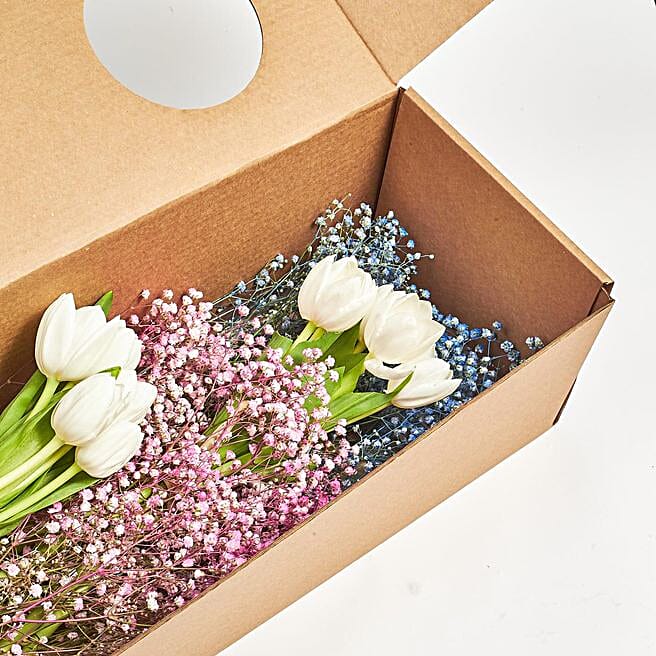 Serene White Tulips Box singapore | Gift Serene White Tulips Box- FNP
